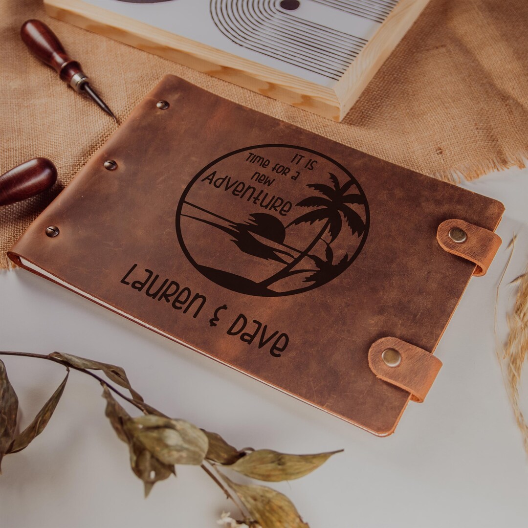 Personalized Leather Adventure Journal, Tropical Palm Tree Design ...