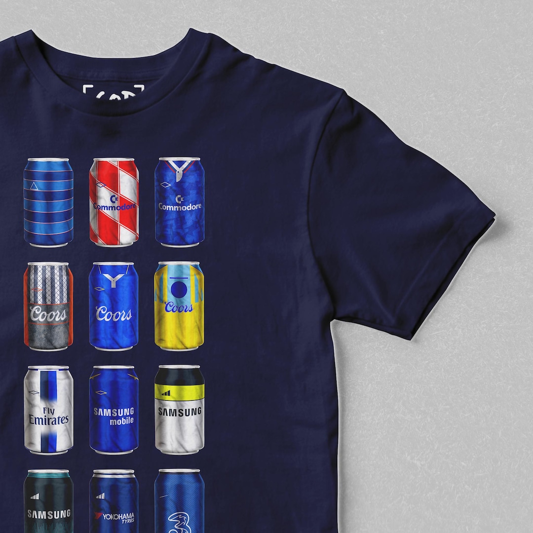 Blues Brews - Classic Cans T-shirt | Chelsea Fan Gifts | Retro Football ...