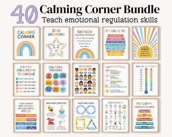 Set of 30 Boho Calm Down Corner Posters Sign Kit Calming Decor Print ...