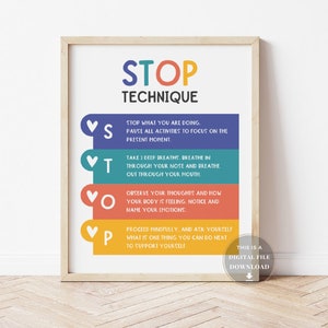 Stop Technique CBT Anxiety Poster School Psychologist Office Decor ...