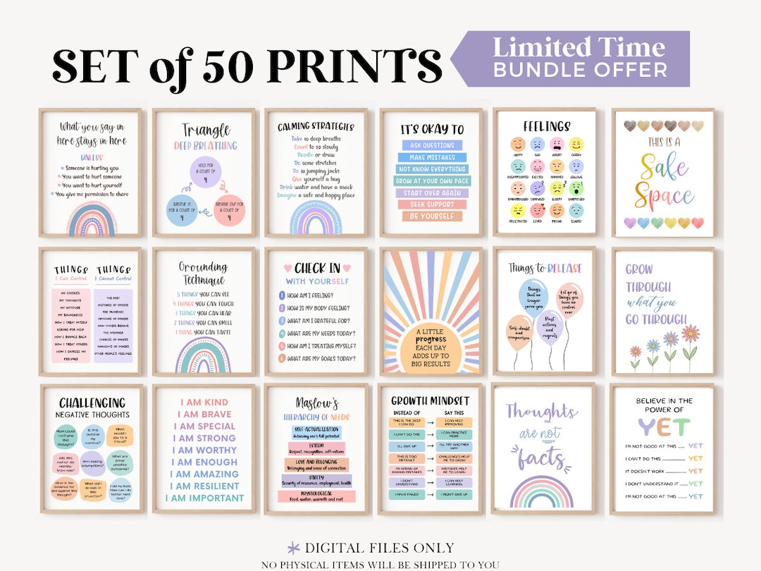 50 Social Emotional Learning Posters Kids SEL School Counselor Office ...