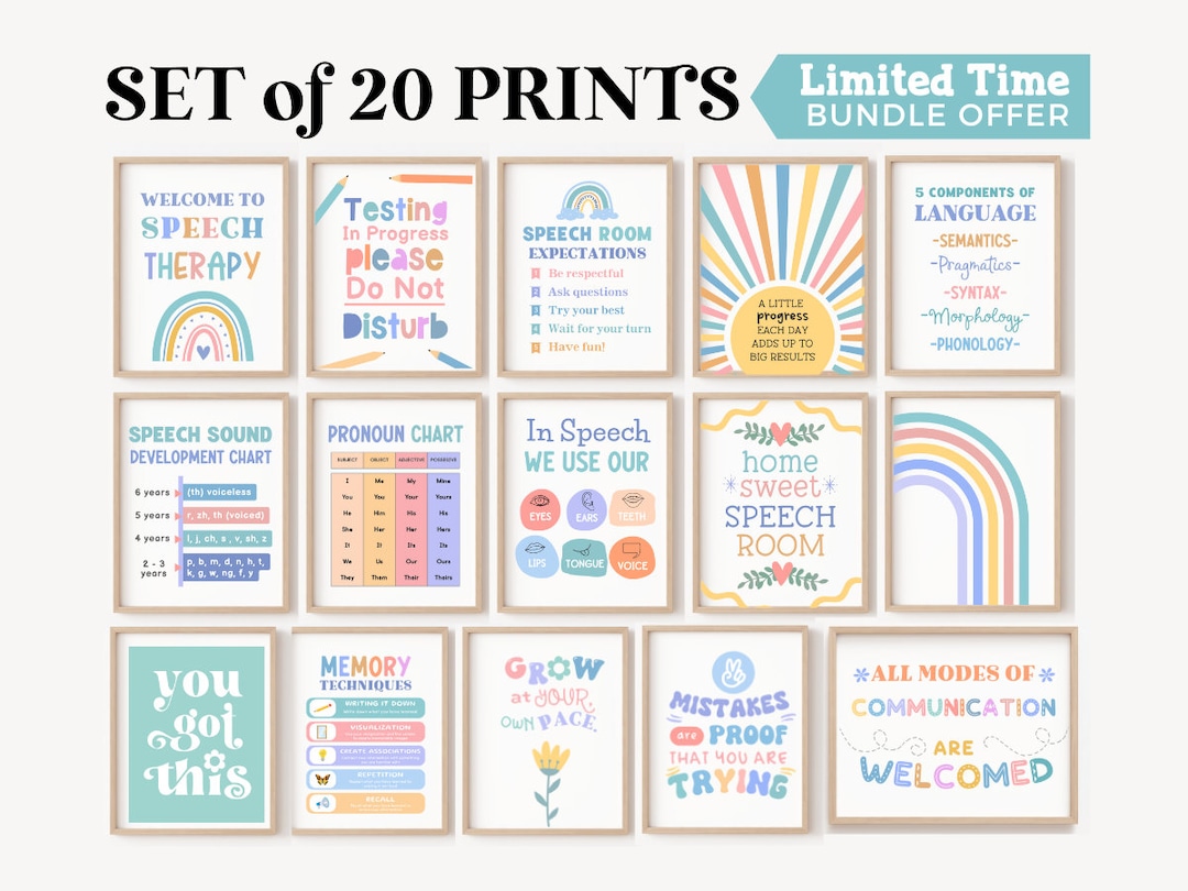20 Speech Therapy Room Posters SLP Decor Language Pathologist Prints ...