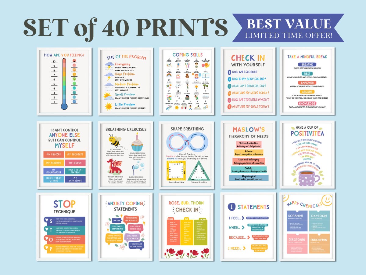 30 School Counseling Posters Wall Art Psychologist Office Decor ...