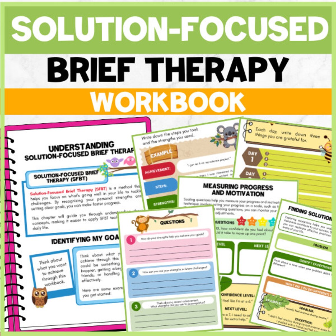 SFBT Workbook Solution Focused Therapy Worksheet Counseling Activities ...