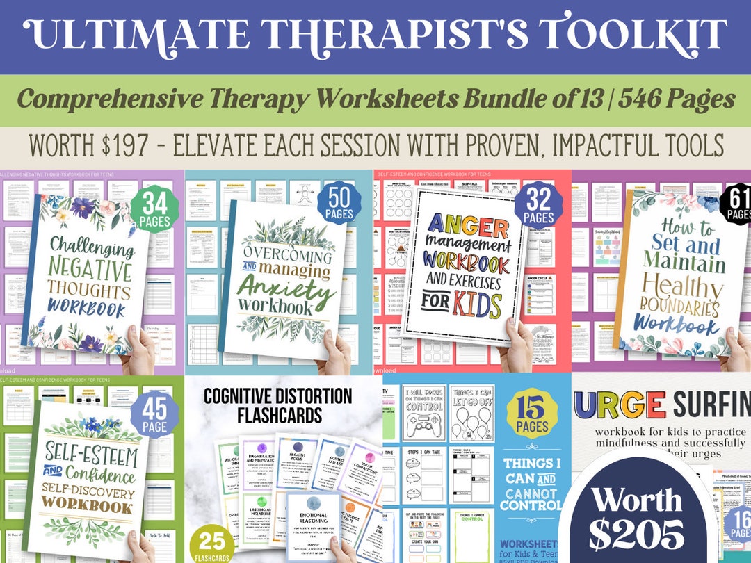546 Teen Therapy Bundle Worksheets Anxiety Boundaries Workbook DBT ...