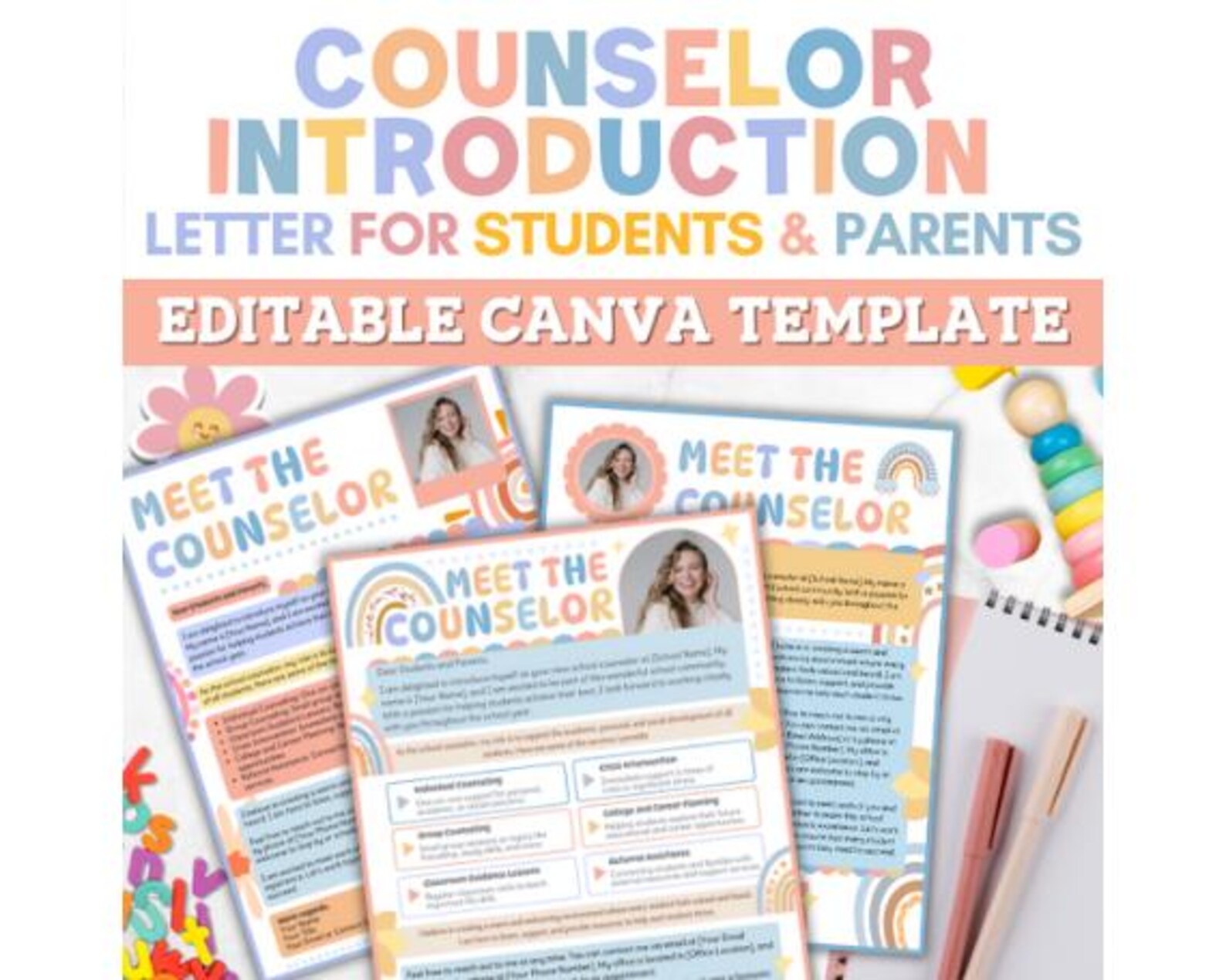 Meet the School Counselor Bulletin Board Signs Template Editable ...