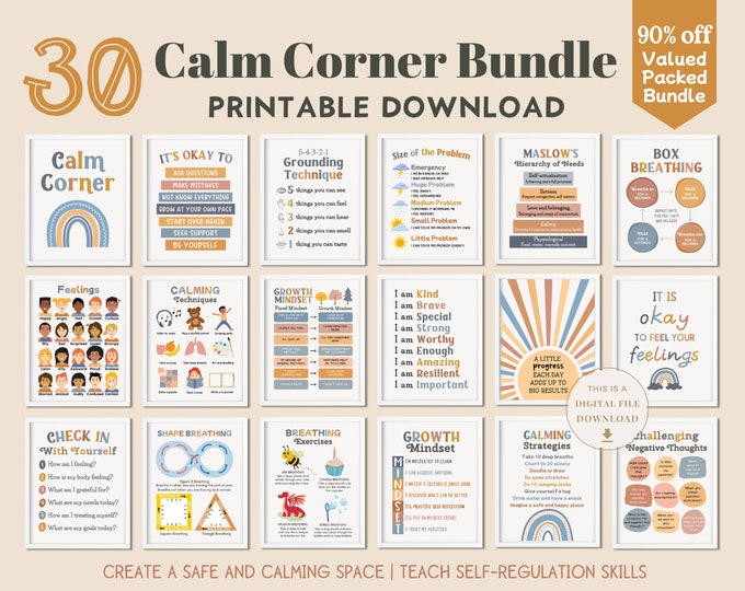 Pastel Set of 6 Calming Corner Wall Art Calming Strategies - Etsy