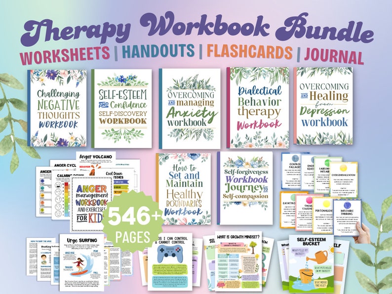 546 Therapy Worksheet Bundle Mental Health Workbook Trauma DBT Social ...
