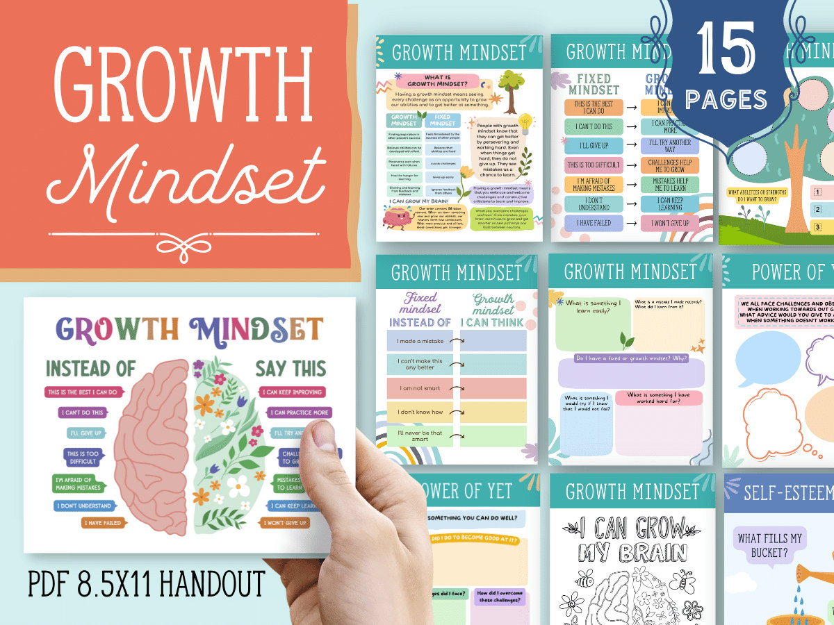 Growth Mindset Worksheets Poster Therapy Resources Counselling Office ...