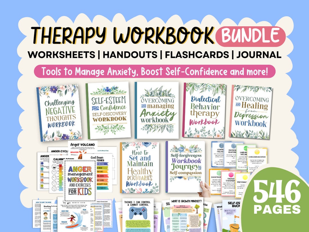 546 Therapy Worksheet Bundle Mental Health Workbook Trauma DBT Social ...