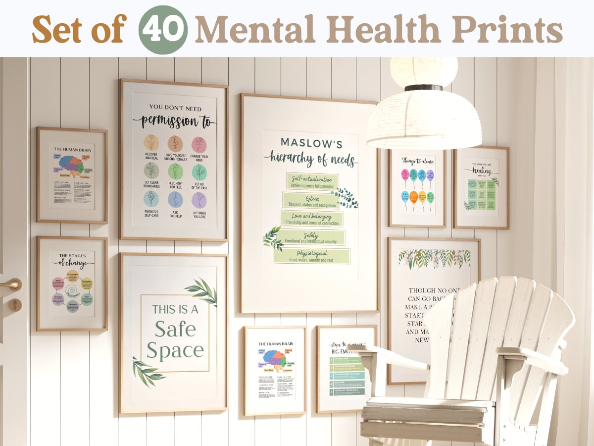 40 Mental Health Poster Bundle Counselling Office Decor Psychotherapy ...
