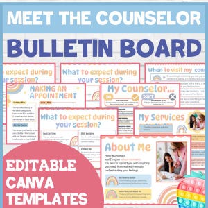 Meet the School Counselor Bulletin Board Signs Template Editable ...