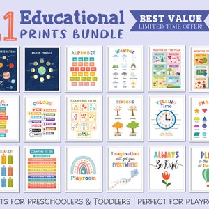 21 Preschool Educational Bundle Posters Set Playroom Rules Sign ...