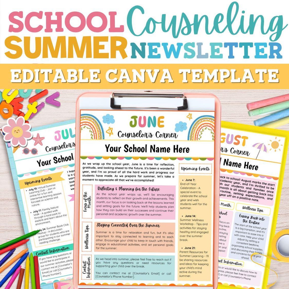 Summer School Counseling Newsletter Template Editable Counselor Letter ...