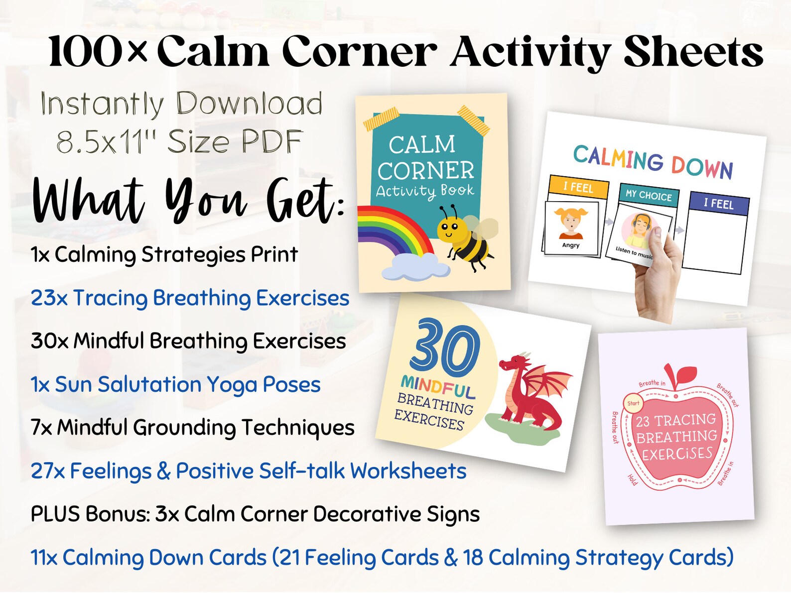 100 Calm Down Corner Kit Calming Decor Printable Sign Posters - Etsy