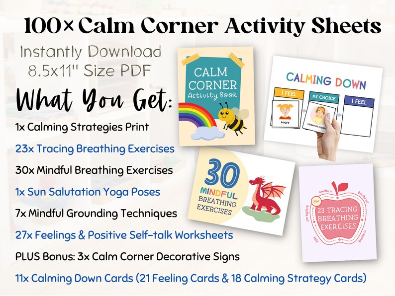 100 Calm Down Corner Kit Calming Decor Printable Sign Posters - Etsy