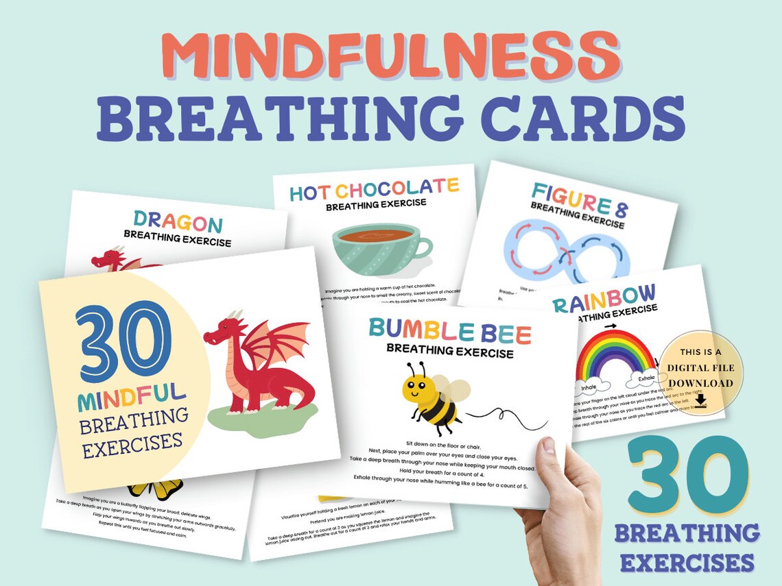 30 Breathing Exercises Poster Cards Mindful Coping Skills SEL - Etsy
