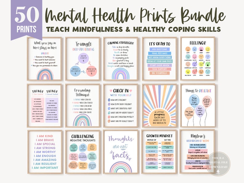 50 Mental Health Poster Bundle Counselling Office Decor Counselor ...