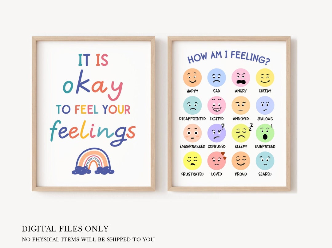 4 Feelings Chart Toddlers Emotions Poster Psychologist Decor Kids ...