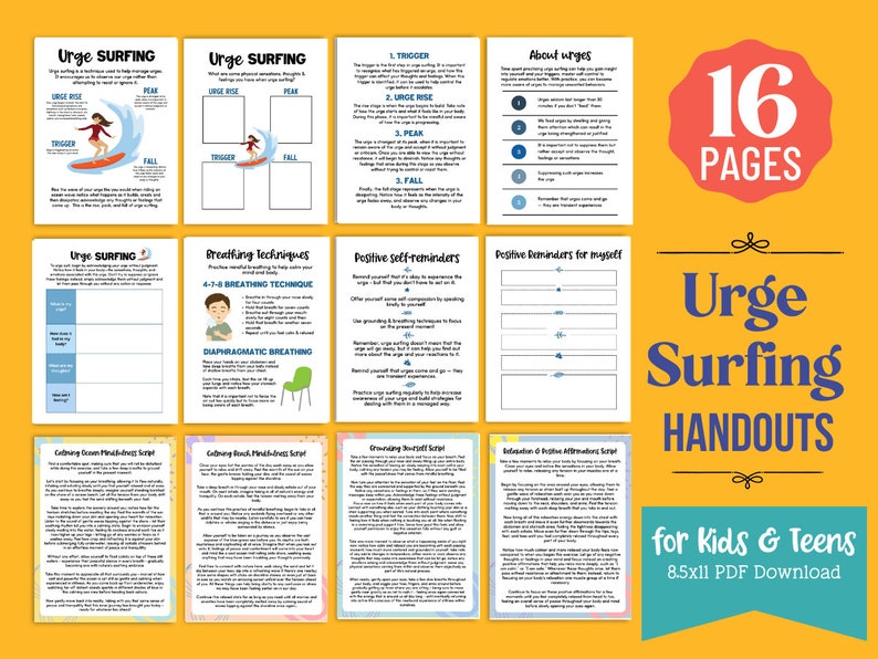 Urge Surfing Therapy Handout Counselor Worksheets Teens Kids - Etsy