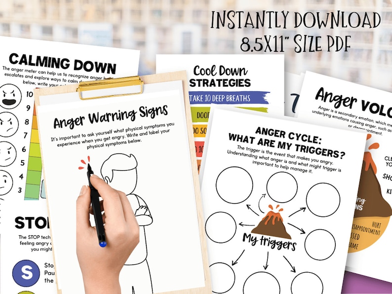 Anger Worksheets Management for Kids Counselor Workbook - Etsy