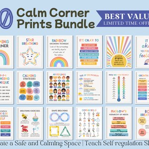 50 Calm Down Corner Posters Sign Kit Calming Decor Print Counselor ...