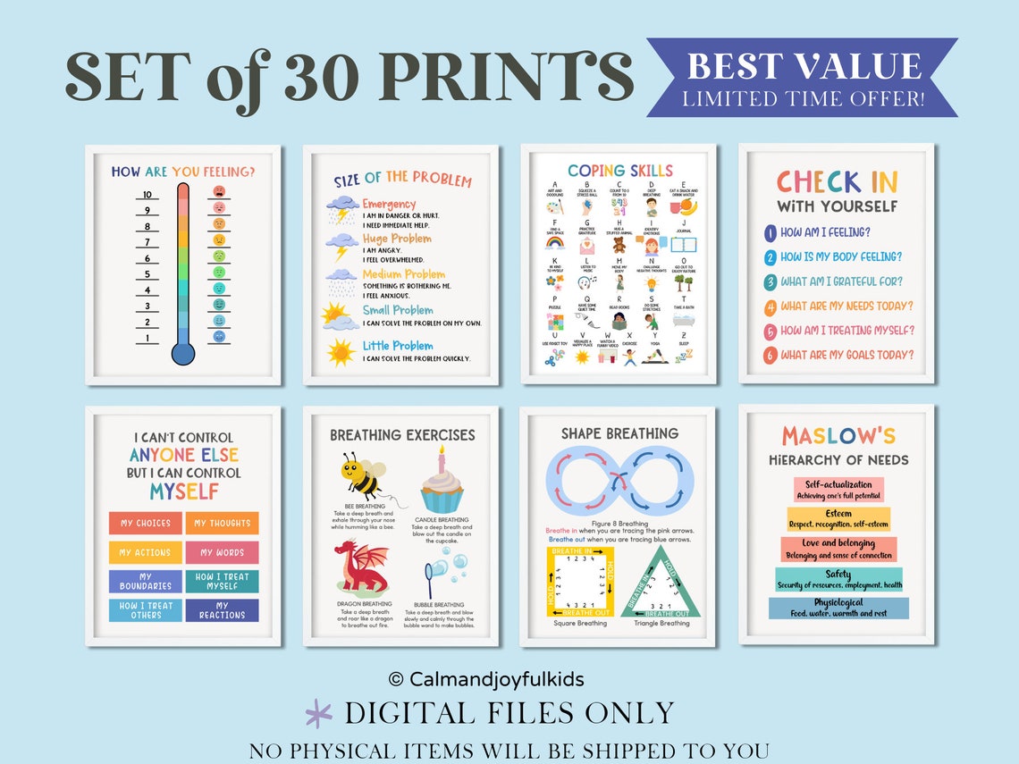 Set of 30 Calming Corner Strategies Calm Down Kit Poster - Etsy