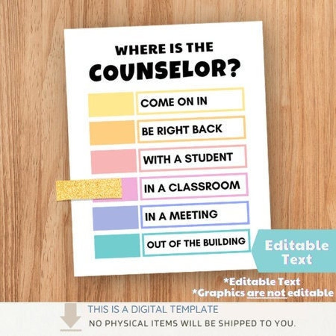 Where is the Counselor Sign Editable School Counseling Door Office ...