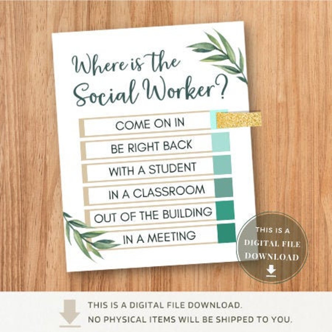 School Social Worker Door Sign Social Work Office for Wall Decor Where ...