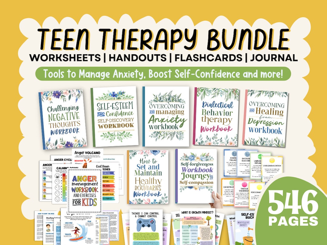 546 Bundle Therapy Activities Worksheet Teens Anxiety Self Esteem ...