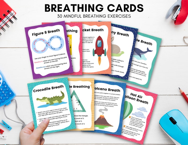 Breathing Cards Calm Down Corner Printable Counselor Posters - Etsy
