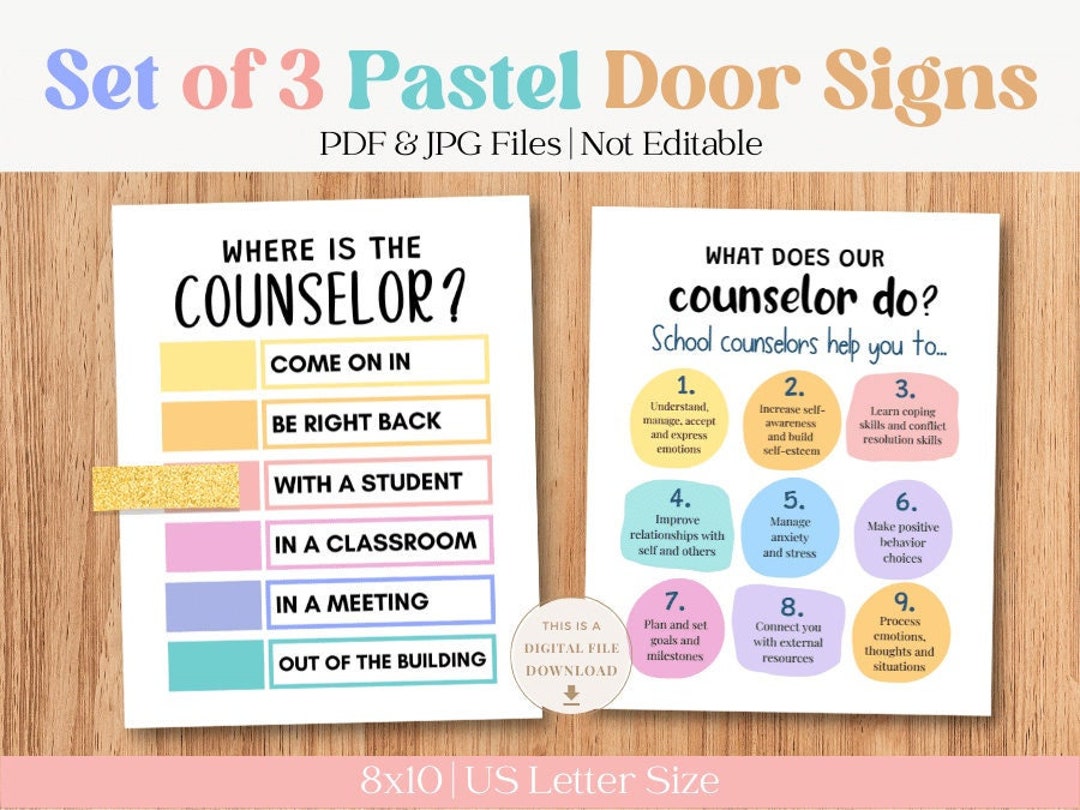 3 School Counseling Door Sign Decor Counselor Poster Wall Art School ...