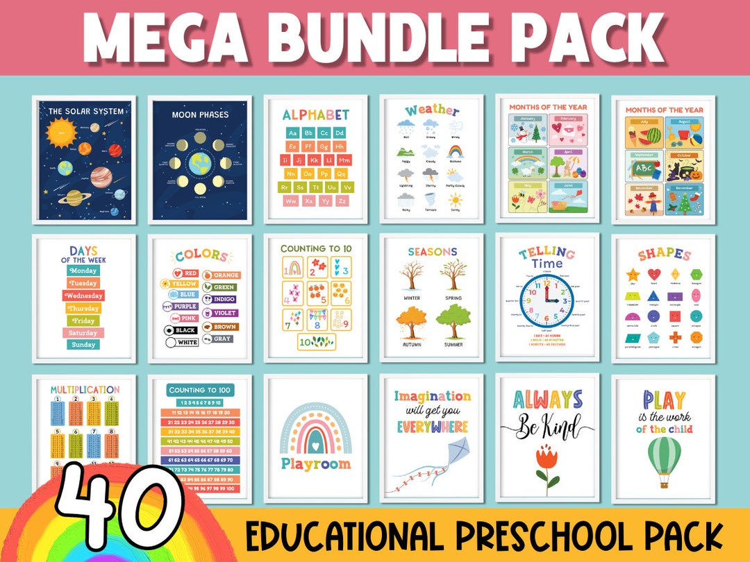40 Educational Posters Homeschool Decor Print Playroom Nursery Wall Art ...