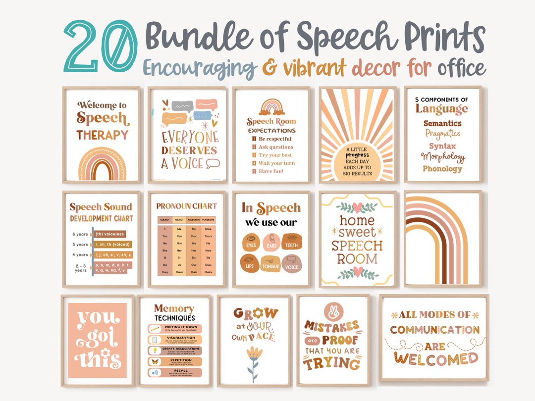 20 Speech Therapy Decor Poster Bundle SLP Office Boho Therapist Wall ...
