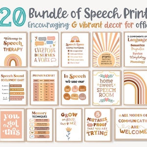 20 Speech Therapy Decor Poster Bundle SLP Office Boho Therapist Wall ...