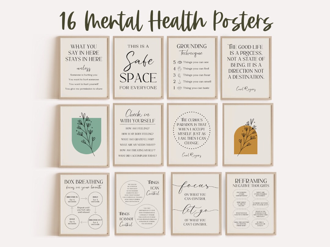 16 Mental Health Poster Bundle Therapist Decor Signs School Psychology ...
