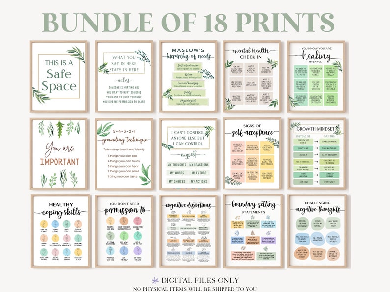 Set 18 Counseling Posters Office Decor Counselor Bundle Psychologist ...