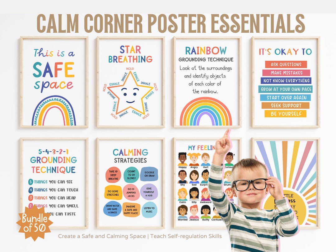50 Calm Down Corner for Toddler at Home Preschool Posters Sign Kit ...