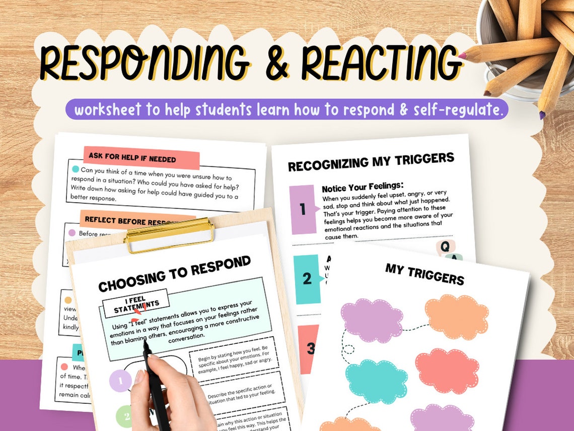 Responding Vs Reacting Worksheets Counseling Activities Therapy Teens ...