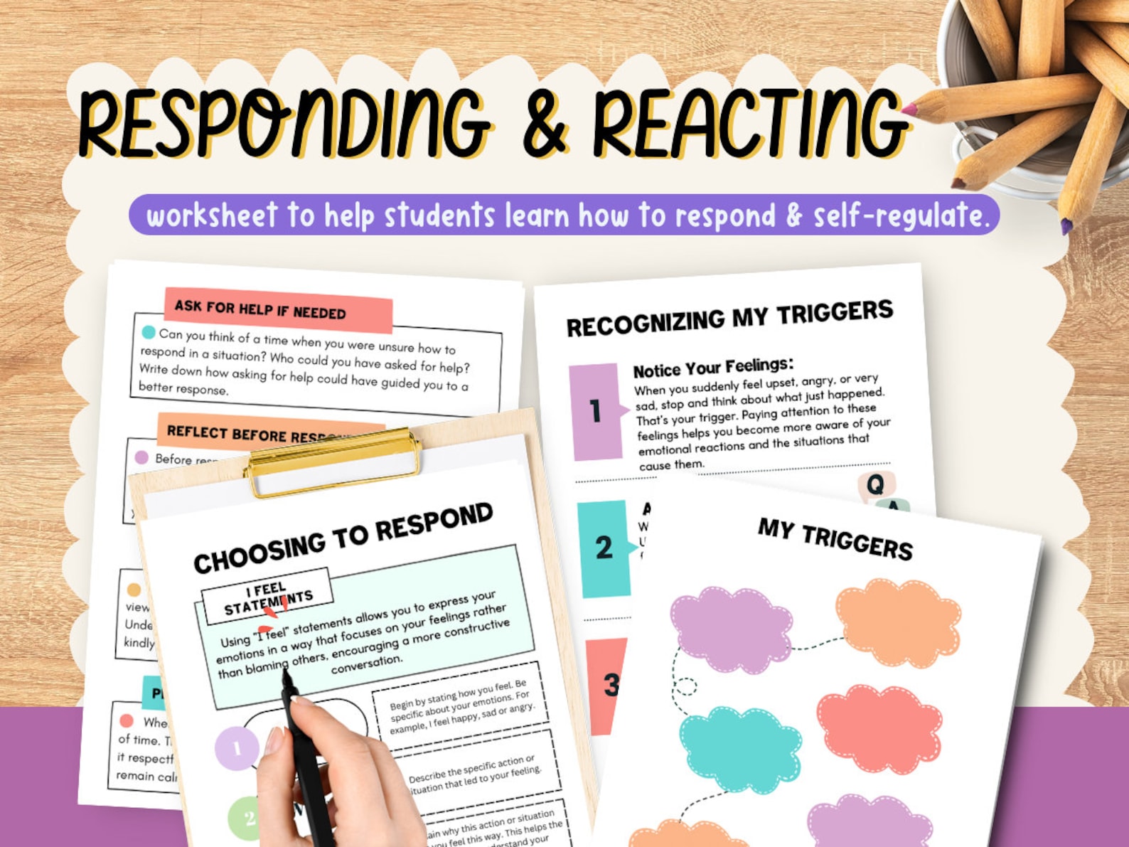 Responding Vs Reacting Worksheets Counseling Activities Therapy Teens ...