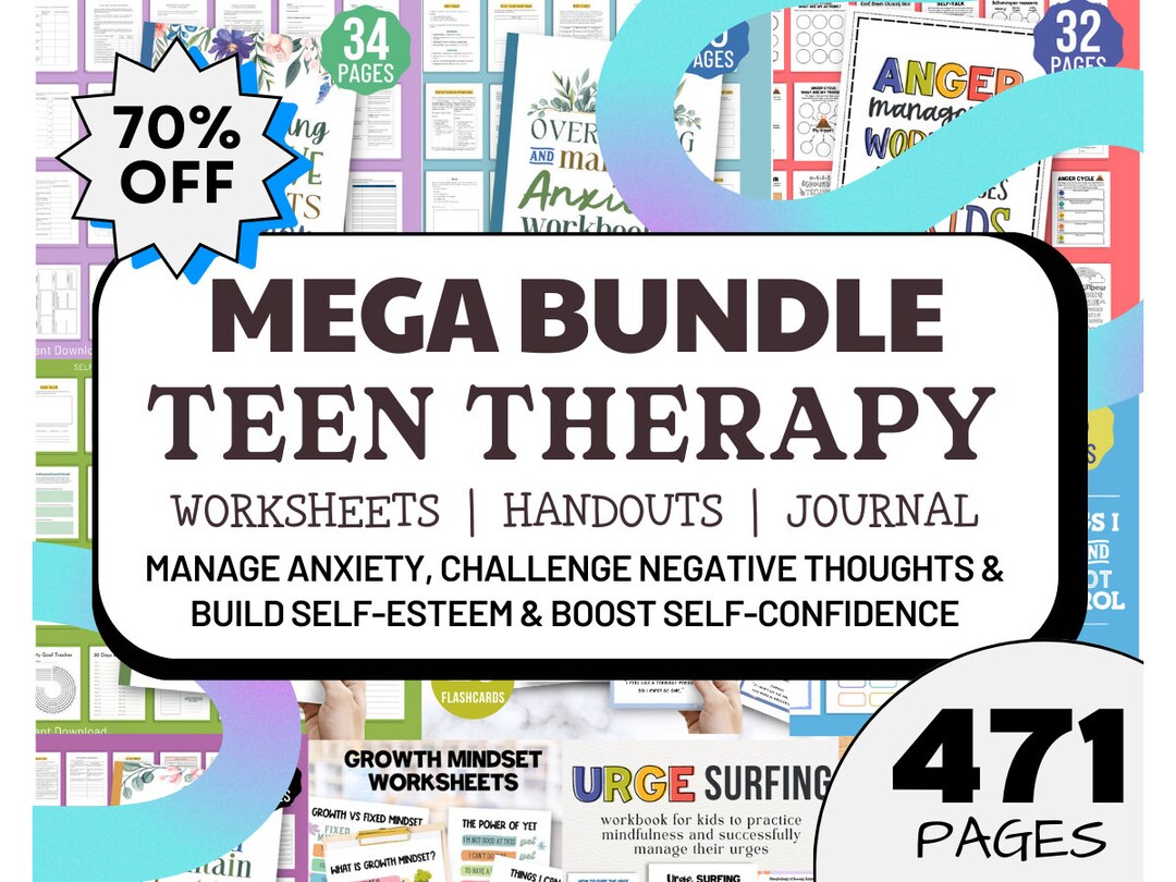 471 Bundle Therapy Worksheet for Teens Anxiety Self Confidence Workbook ...