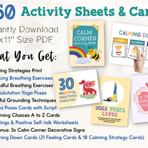 180 Calm Down Corner Kit Calming Posters Sign Decor Breathing Cards ...