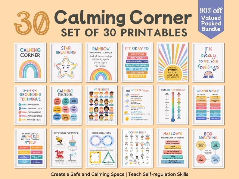 Set of 30 Calming Corner Strategies Calm Down Kit Poster - Etsy