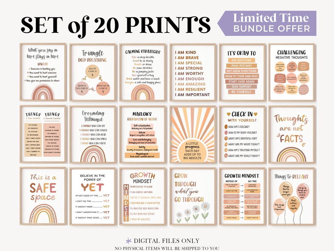 20 Boho Therapy Office Decor Mental Health Poster School Counselor Wall ...