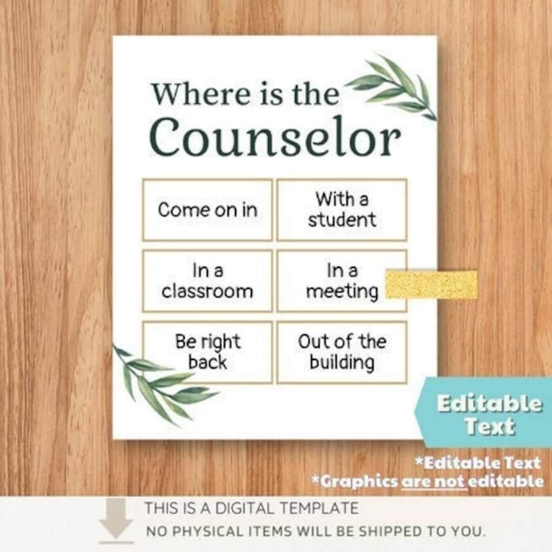 Editable School Counselor Sign Door Office Where is the Social Worker ...