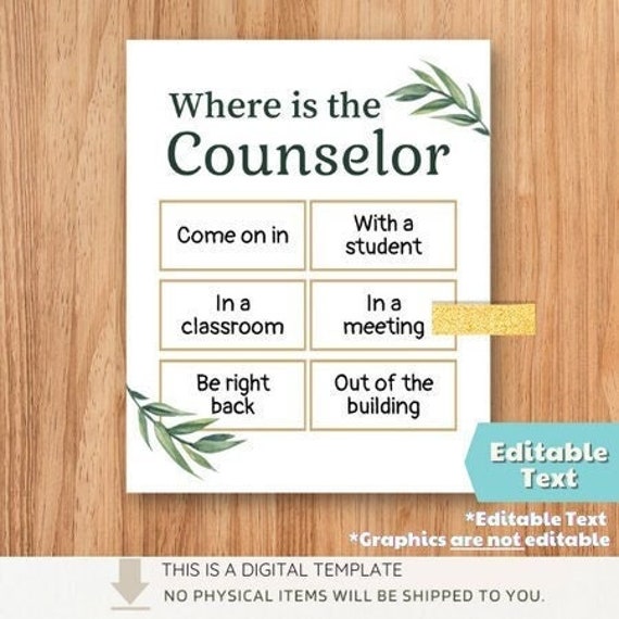 Editable School Counselor Sign Door Office Where is the Social - Etsy
