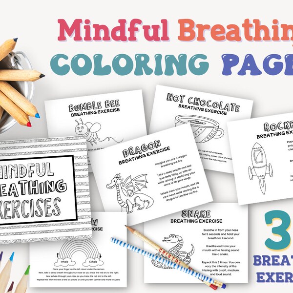 Kids Breathing Worksheets - Etsy