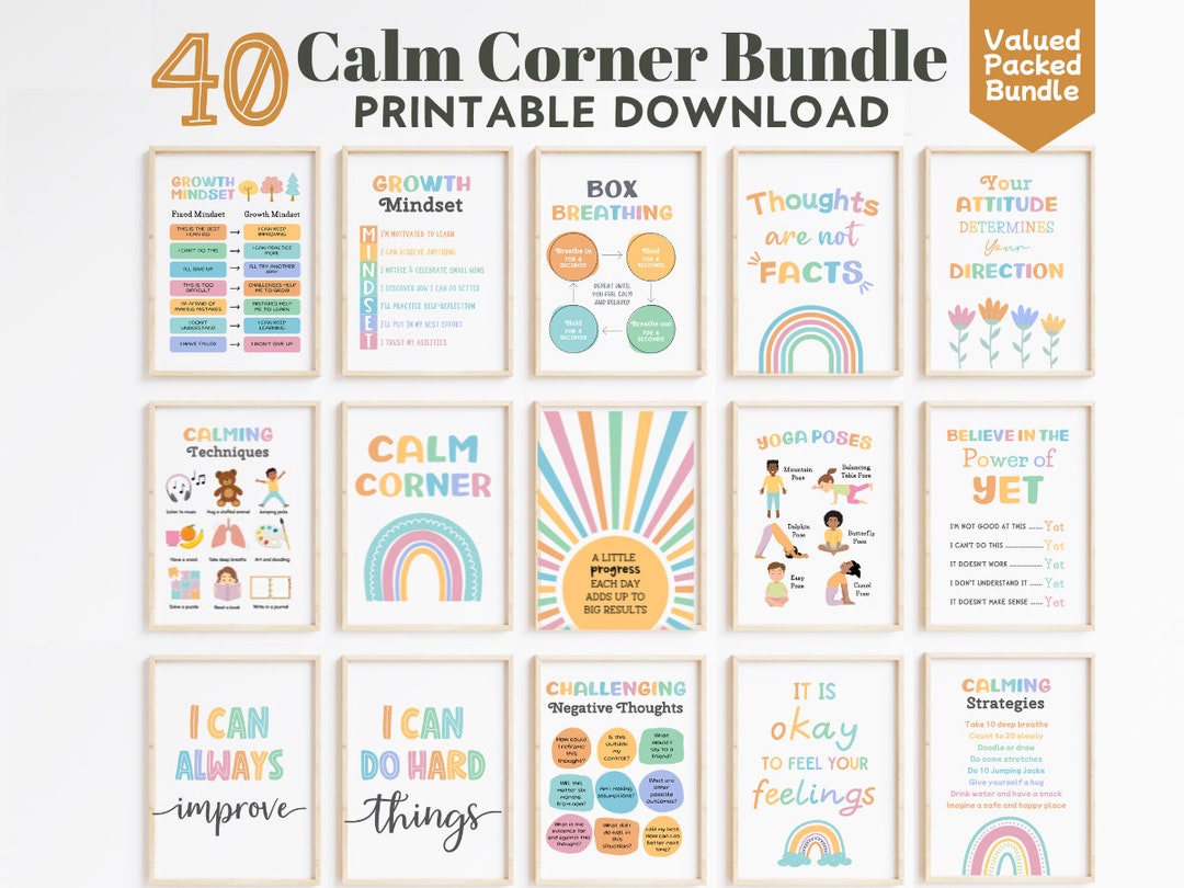 40 Calm Down Corner for Preschool Poster Bundle Coping Skills for Kids ...