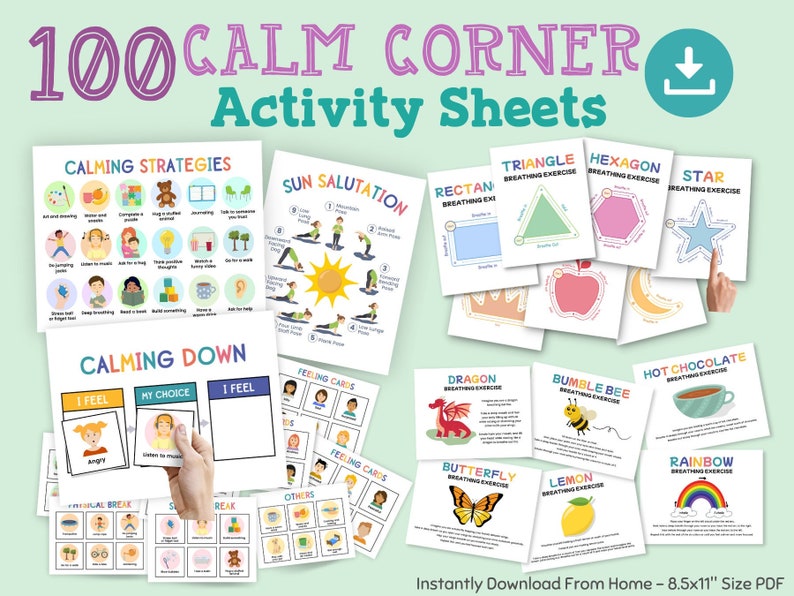 100 Calm Down Corner Kit Calming Decor Printable Sign Posters - Etsy