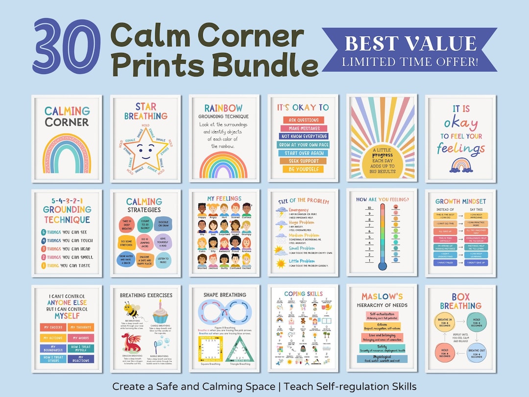 30 Calm Down Corner Posters Sign Kit Calming Decor Print Educational ...